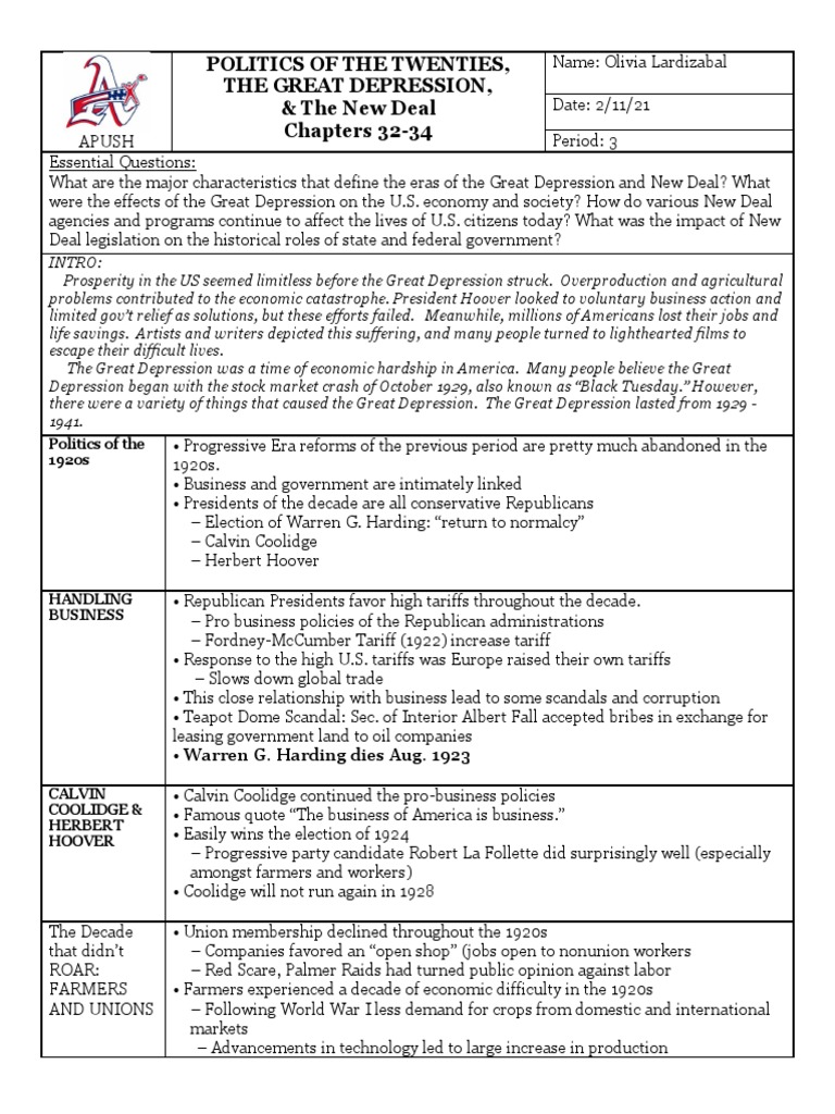(32 34) +Great+Depression+and+New+Deal+Cornell+Notes | Descargar gratis ...