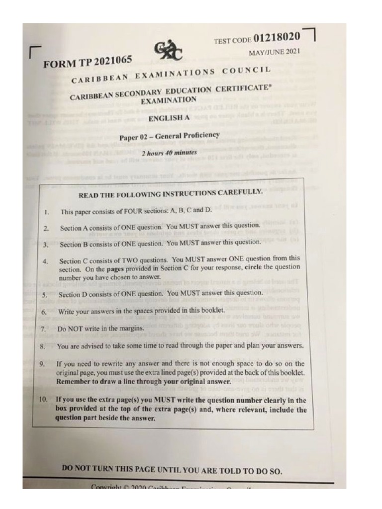 Csec Eng A P2 2021 | PDF