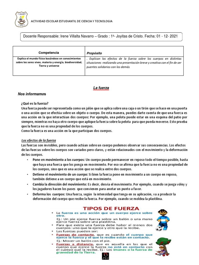 Hojas De Trabajo Sobre Movimiento Y Fuerzas Guía Actividades Las