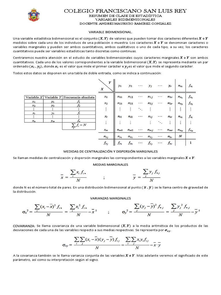 Variables Bidimensionales | PDF | Covarianza | Análisis estadístico