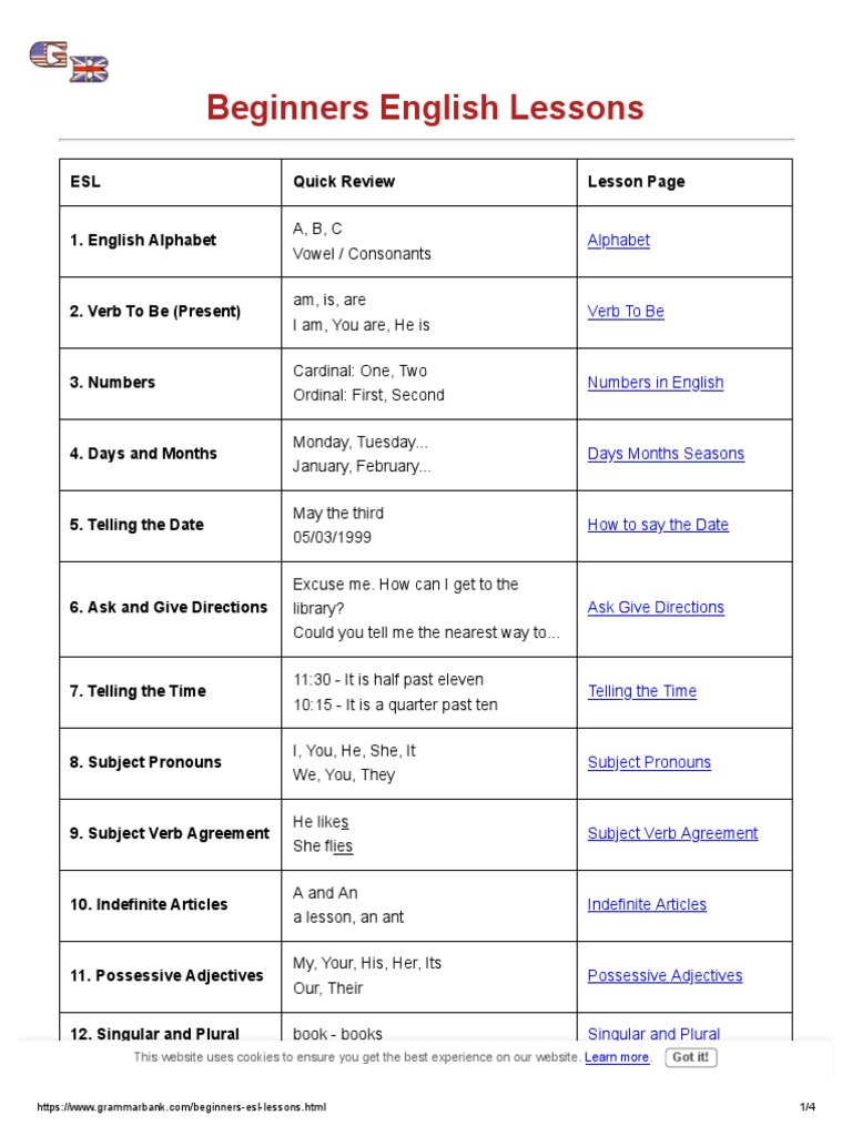 ESL Lessons For Beginners - GrammarBank | PDF | English Language | Noun
