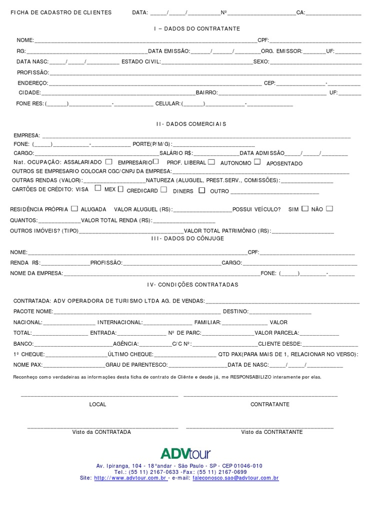 Exemplo de Ficha - Cadastro | Download grátis PDF | Economias | Dinheiro