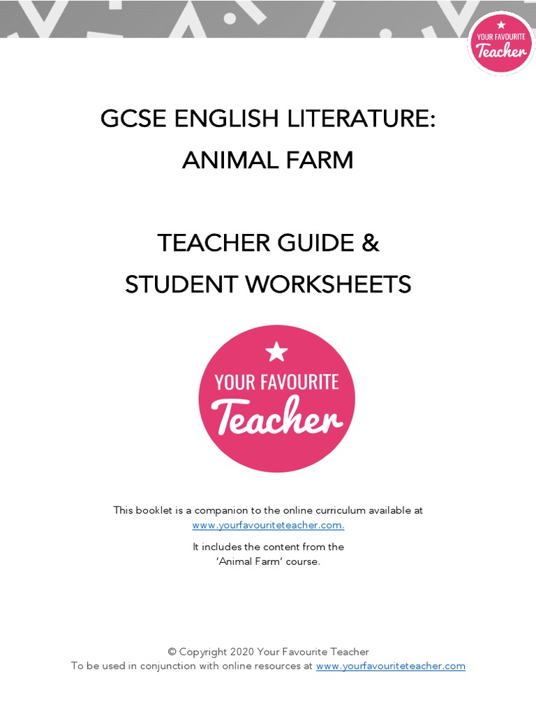 Gcse English Literature: Animal Farm Teacher Guide & Student Worksheets ...