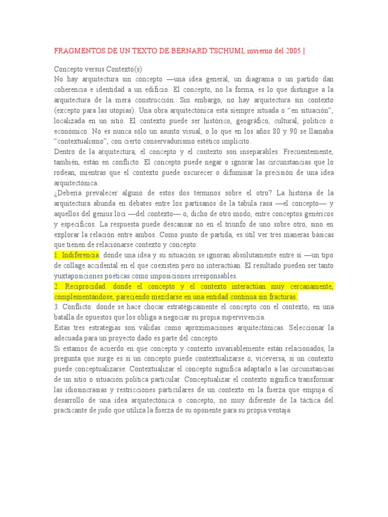 Fragmentos de Un Texto de Bernard Tschumi | PDF