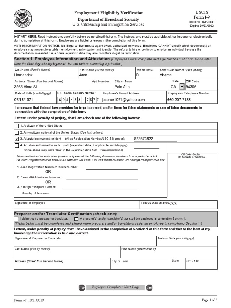 Employment Eligibility Verification: U.S. Citizenship and Immigration ...
