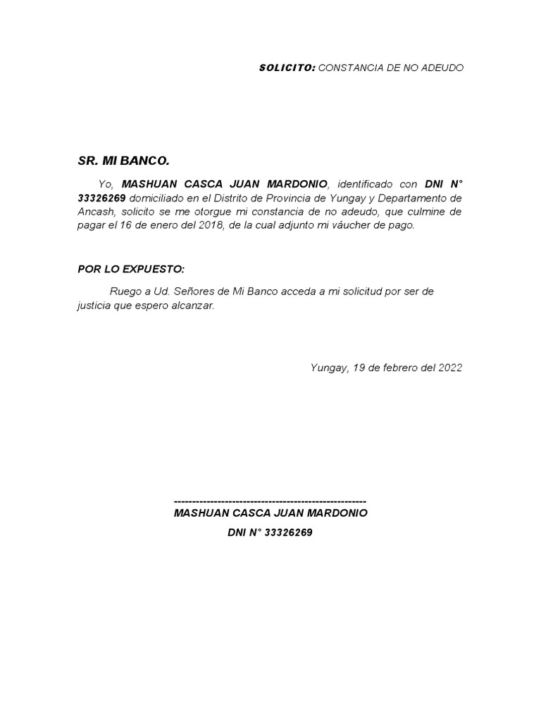 Solicitud de No Adeudo | PDF