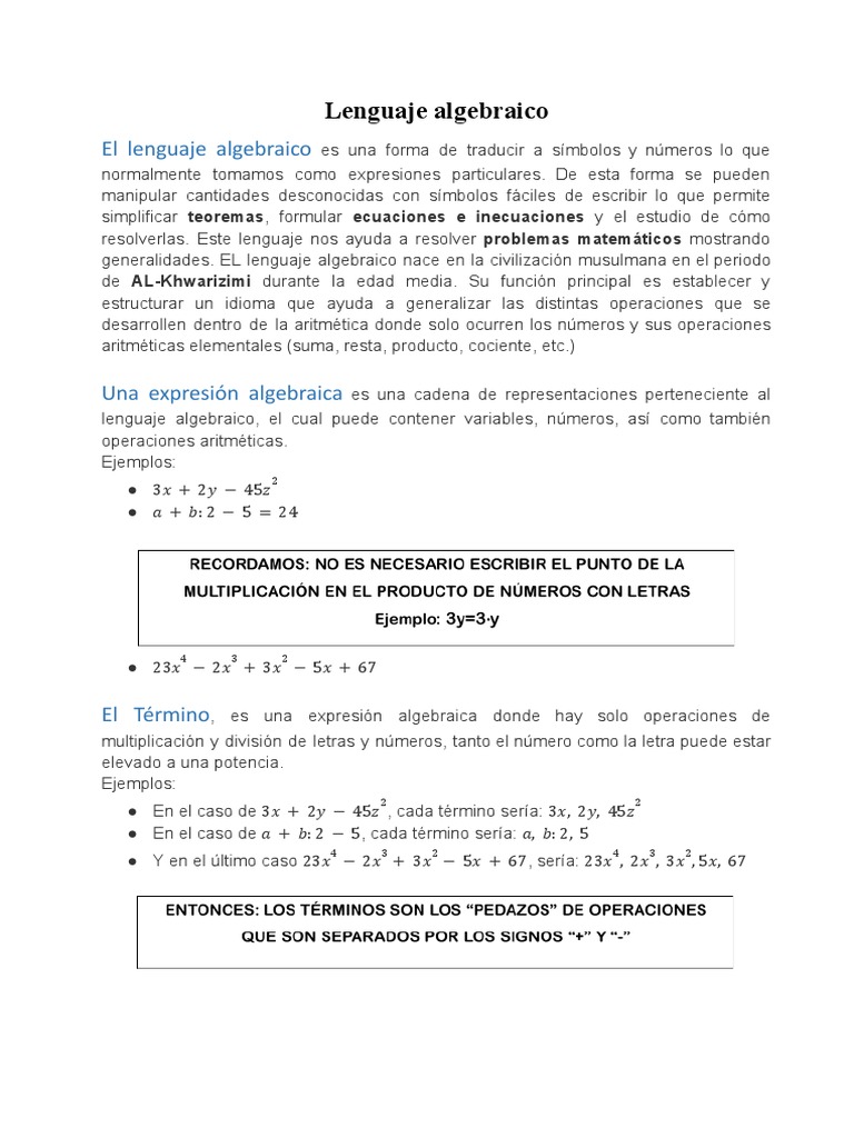 Introducción al Lenguaje Algebraico | PDF | Números | Multiplicación