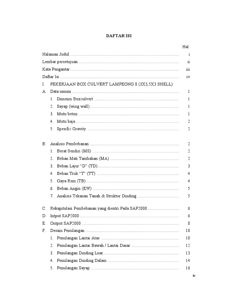 DAFTAR ISI Box Culvert Lampeong 08 (3 X 3,5 X 3 Shell) | PDF