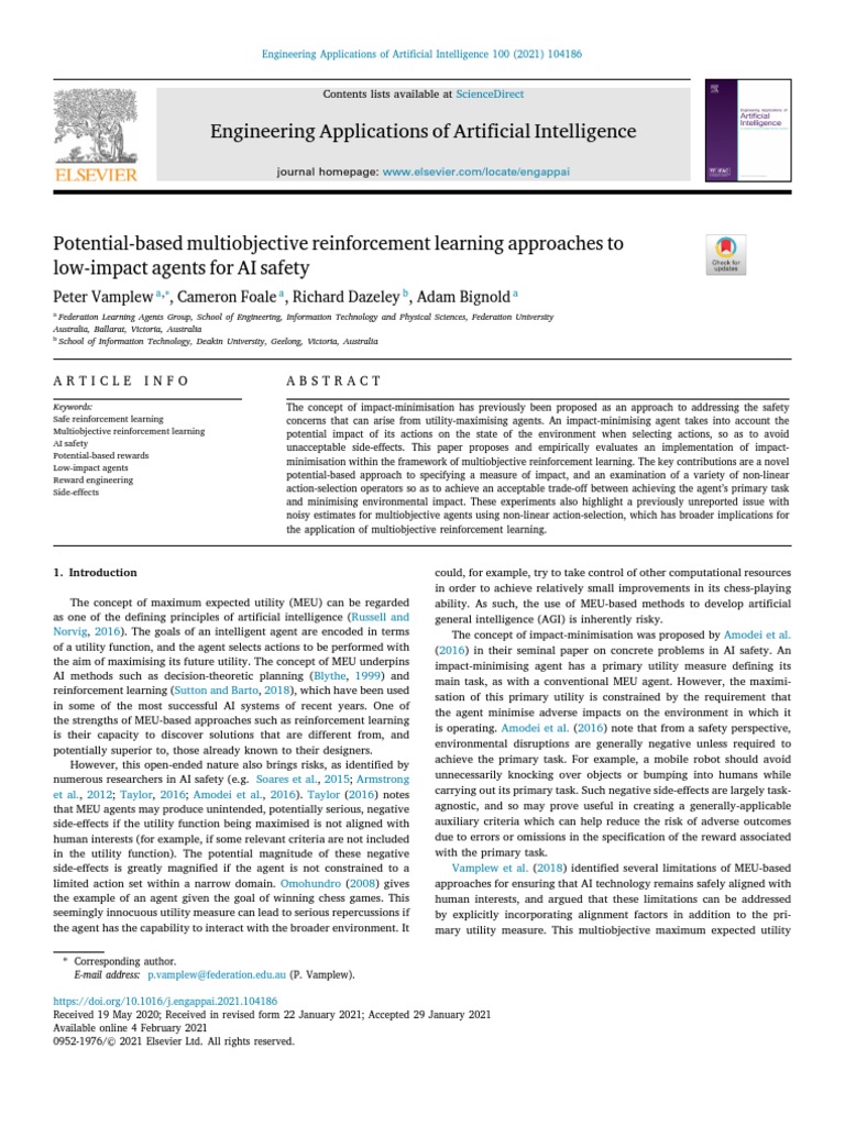 Engineering Applications of Artificial Intelligence: Peter Vamplew ...