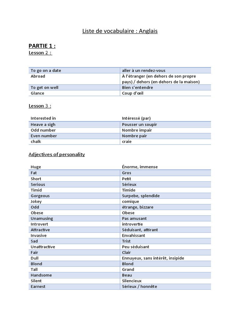 Liste de Vocabulaire Anglais | PDF