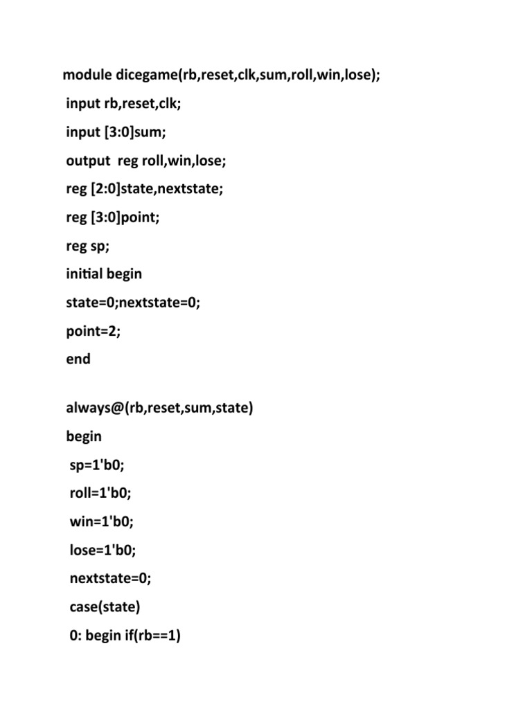 Dice Game Controller | PDF