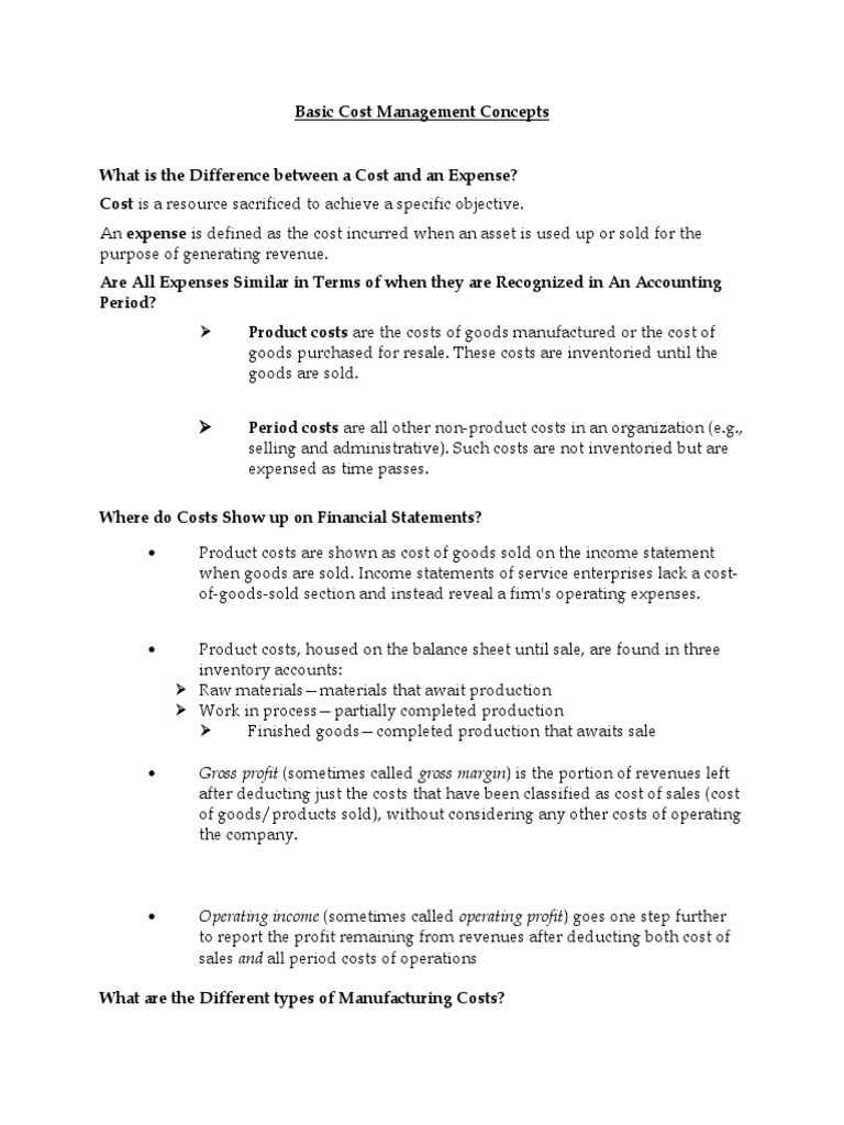 Basic Cost Management Concepts | PDF | Cost Of Goods Sold | Expense