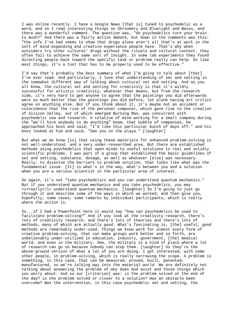 Scientific Problem Solving With Psychedelics - James Fadiman - English ...