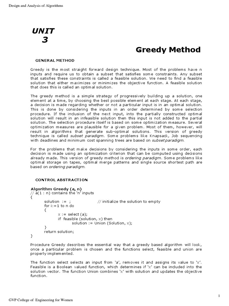 Daa - Unit 3 1 | PDF | Theoretical Computer Science | Algorithms