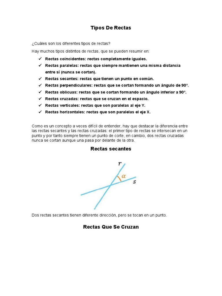 Tipos de Rectas | Descargar gratis PDF | Línea (geometría) | Conceptos ...