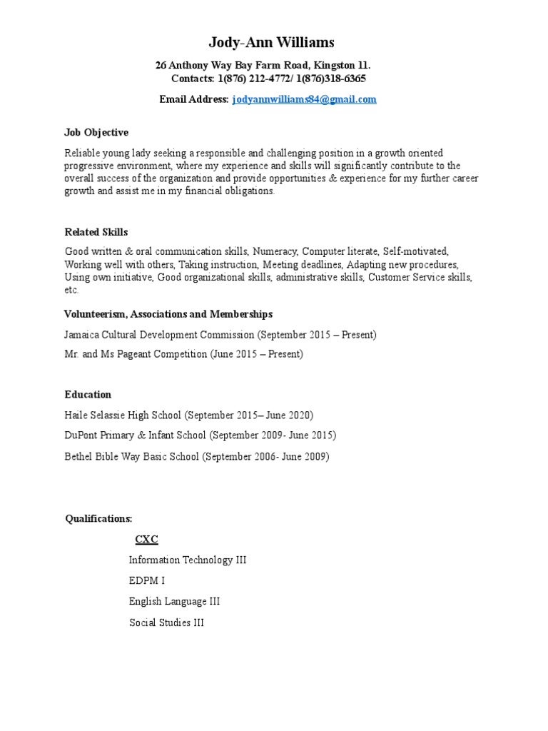 Jody-Ann Resume | PDF | Career & Growth