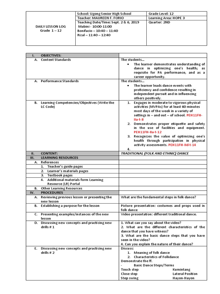 I. Objectives:: Peh11Fh-Iia-T-8 Peh11Fh-Iia-T-12 Peh11Fh-Iid-T-14 | PDF ...