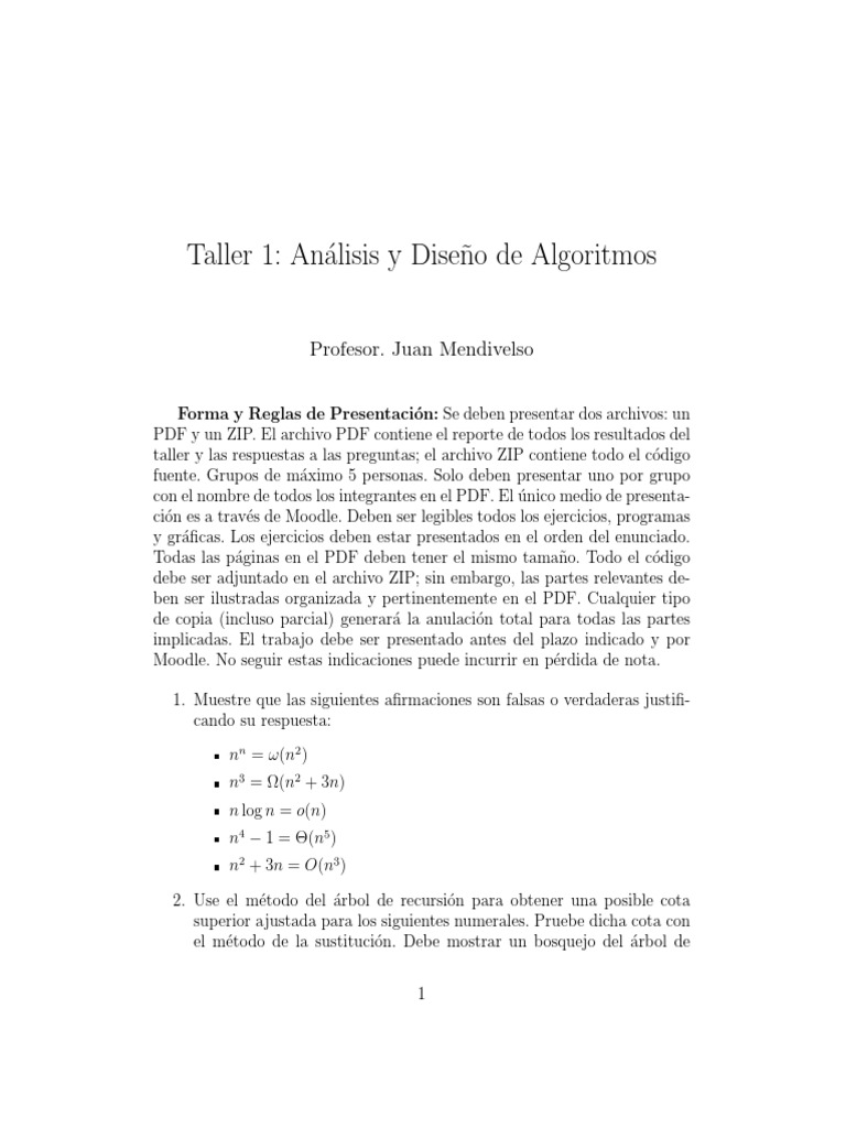 Algoritmos 2021 2 Taller 1 | PDF | Algoritmos | Informática