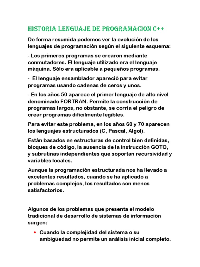 Historia y características de C++ | PDF | C ++ | Lenguaje de programación