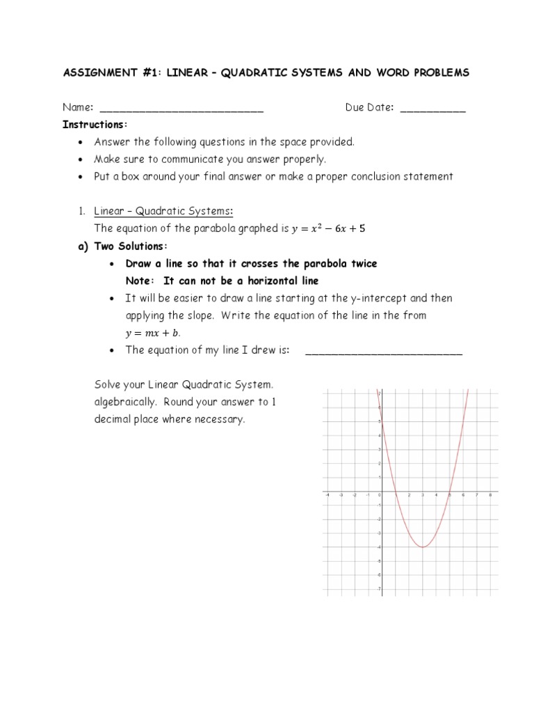 Assignment - Quadratic Word Problems and Quadratic Systems | PDF ...