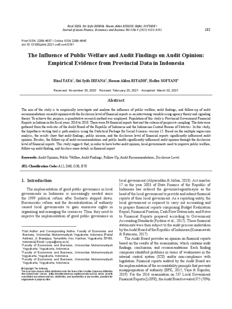 The Influence of Public Welfare and Audit Findings On Audit Opinion ...