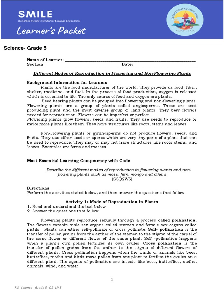 Science-Grade 5: Different Modes of Reproduction in Flowering and Non ...