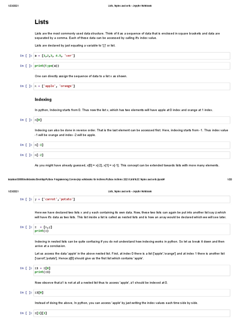Lists, Tuples and Sets - Jupyter Notebook | PDF | Python (Programming ...