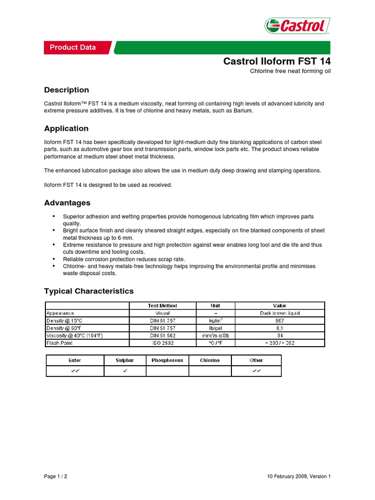 Ficha Técnica Castrol Iloform FST 14 | PDF | Sheet Metal | Building ...