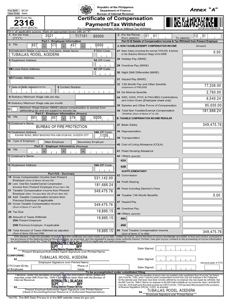 Tuballas, Rodel Acedera 2021 2316 Form - 2021 | PDF