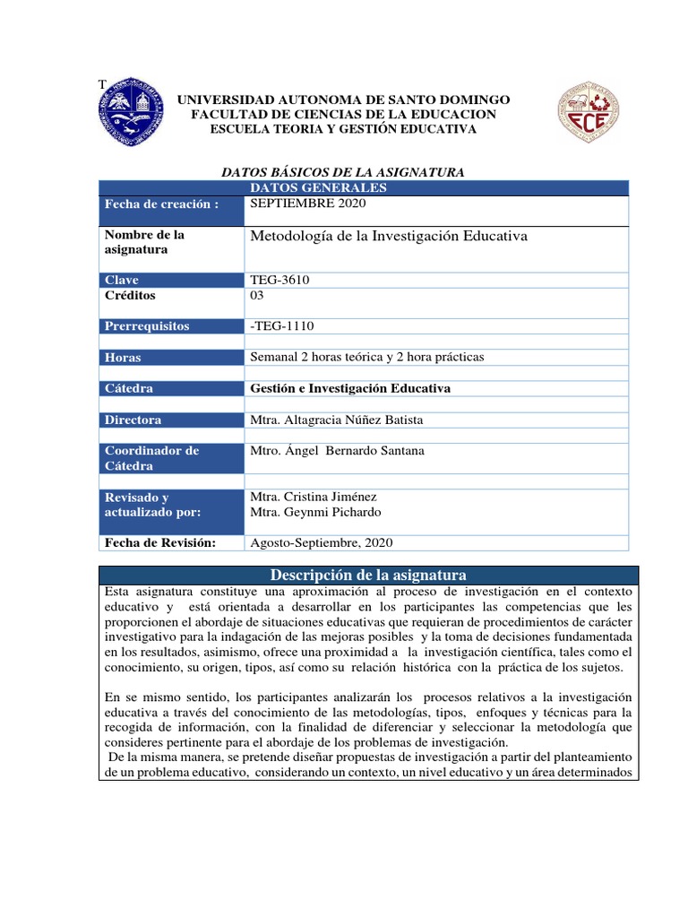 Programa Asignatura Teg-361 | PDF | Evaluación | Conocimiento