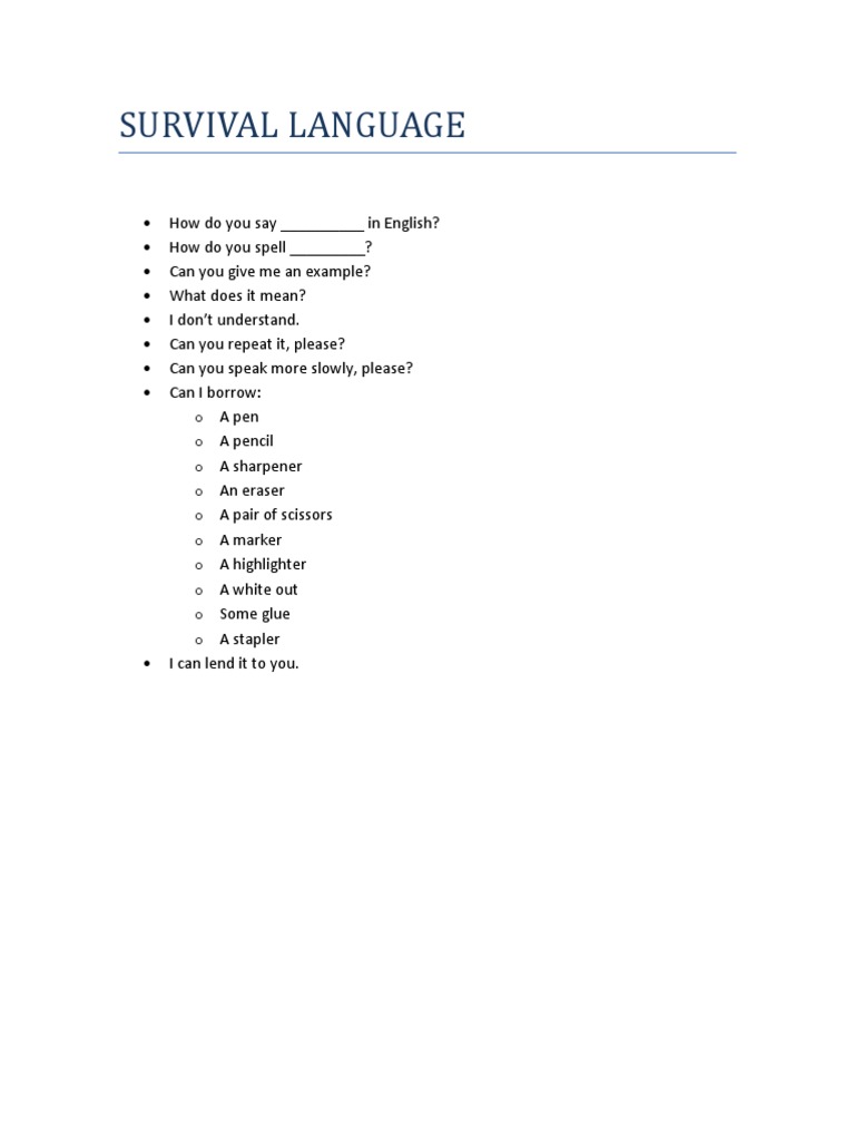 Survival Language | PDF | Language Arts & Discipline | Foreign Language ...