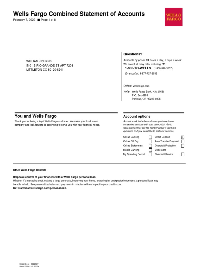 Wells Fargo Combined Statement of Accounts | Download Free PDF ...