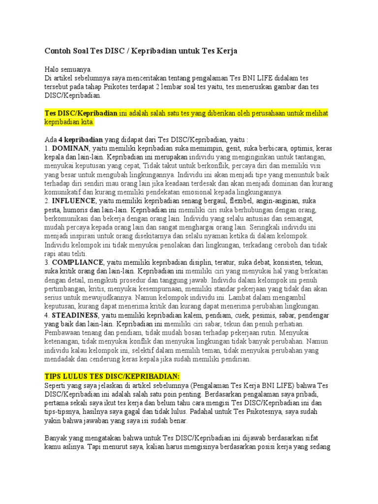 Contoh Soal Tes DISC | PDF