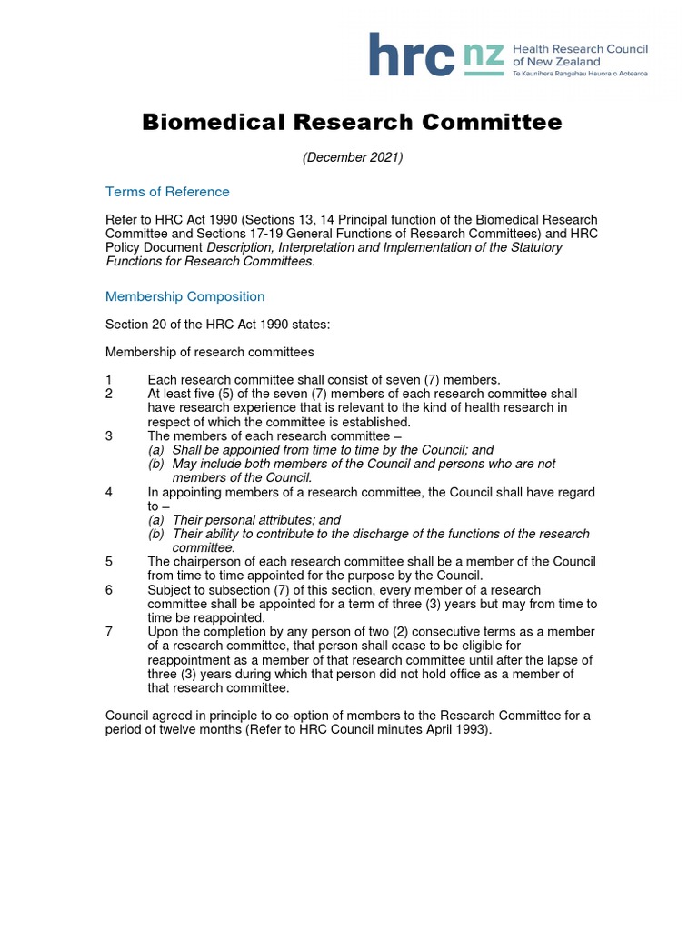 Biomedical Research Committee Terms of Reference | PDF | Government