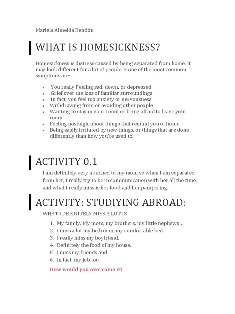 Understanding Homesickness Symptoms | PDF | Behavioural Sciences | Emotions