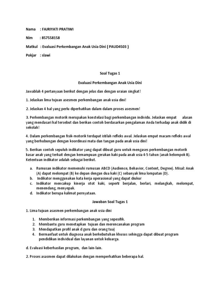 Tugas 1 Evaluasi Perkembangan | PDF