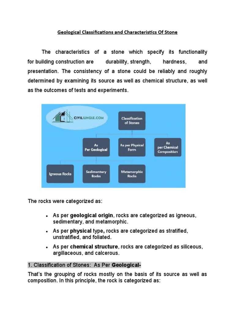Geological Classifications and Characteristics of Stone | PDF | Rock ...