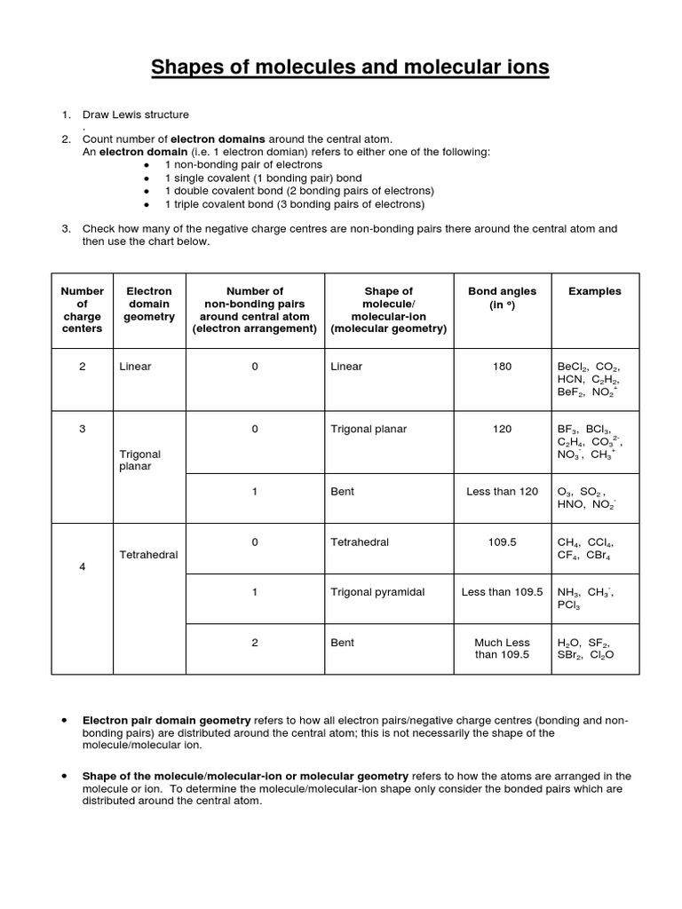 Shapes of Molecules and Molecular Ions | PDF | Chemical Bond | Molecules