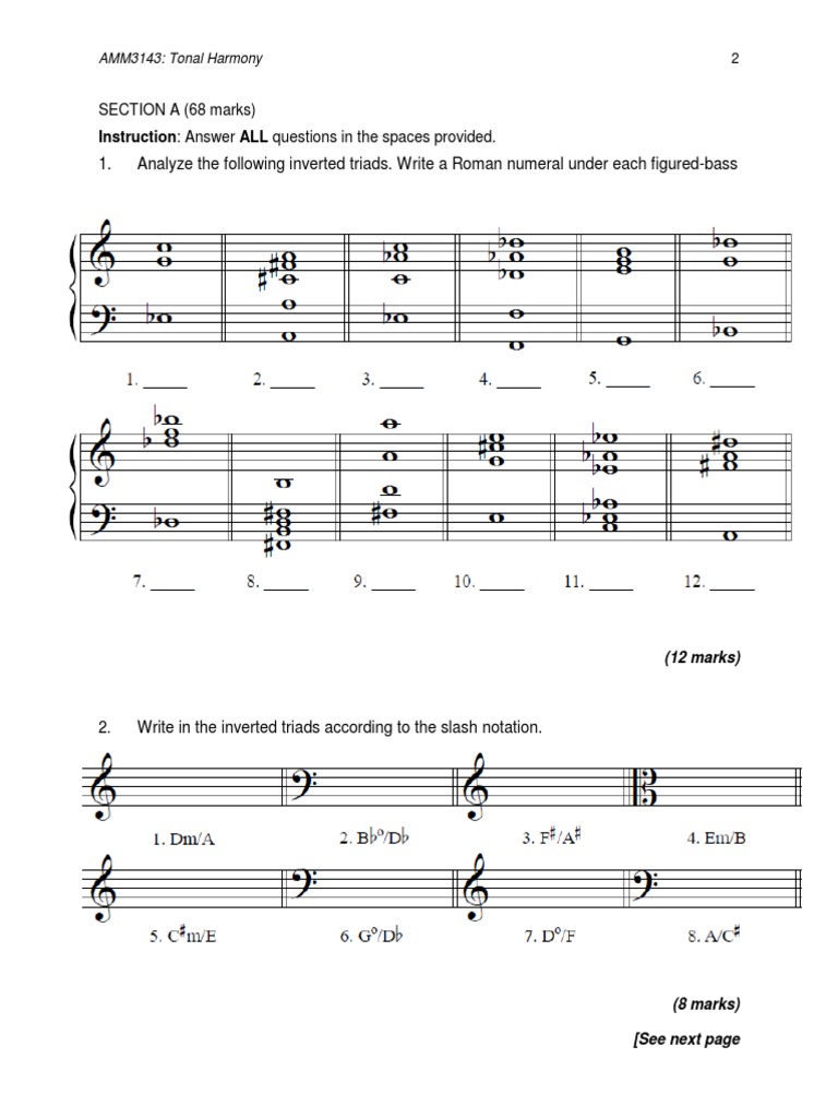 Quiz 1 Tonal Harmony | PDF | Chord (Music) | Harmony