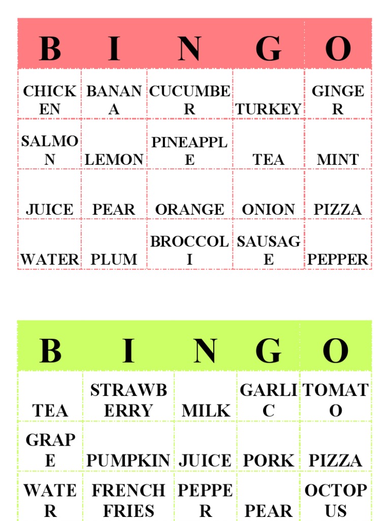 Bingo Food | PDF | Inicio | Nutrición
