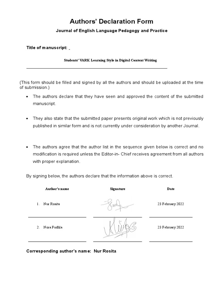 Author Declaration Form | PDF