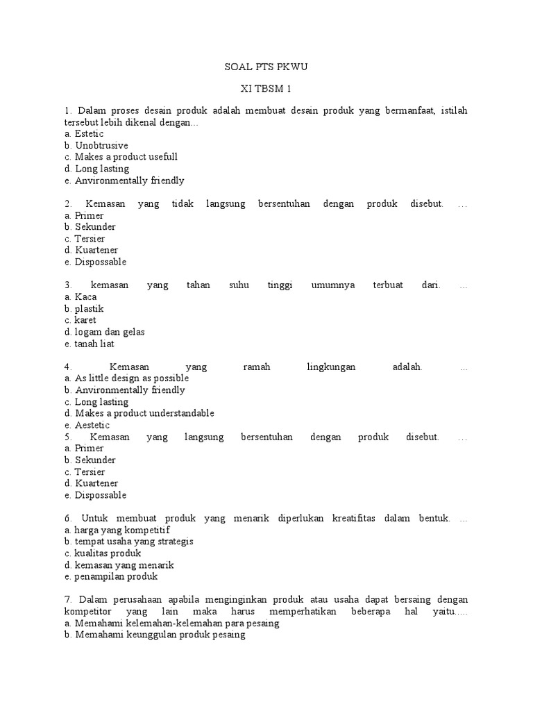 Soal PTS Pkwu | PDF