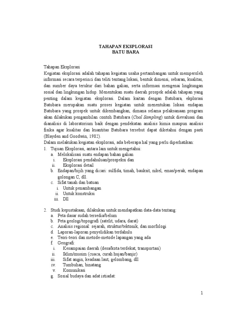 Tahapan Eksplorasi Batubara | PDF | Ilmu Sosial | Sains & Matematika