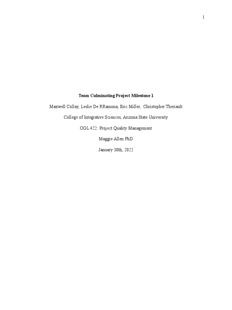 Team Culminating Project Milestone 1 | PDF | Quality Management ...