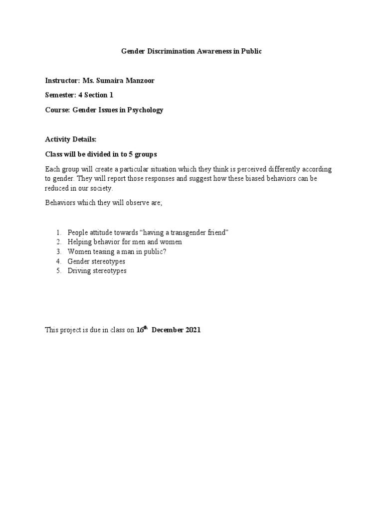 Gender Discrimination Awareness in Public | PDF