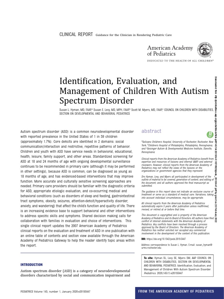 Identification, Evaluation, and Management of Children With ASD | PDF ...