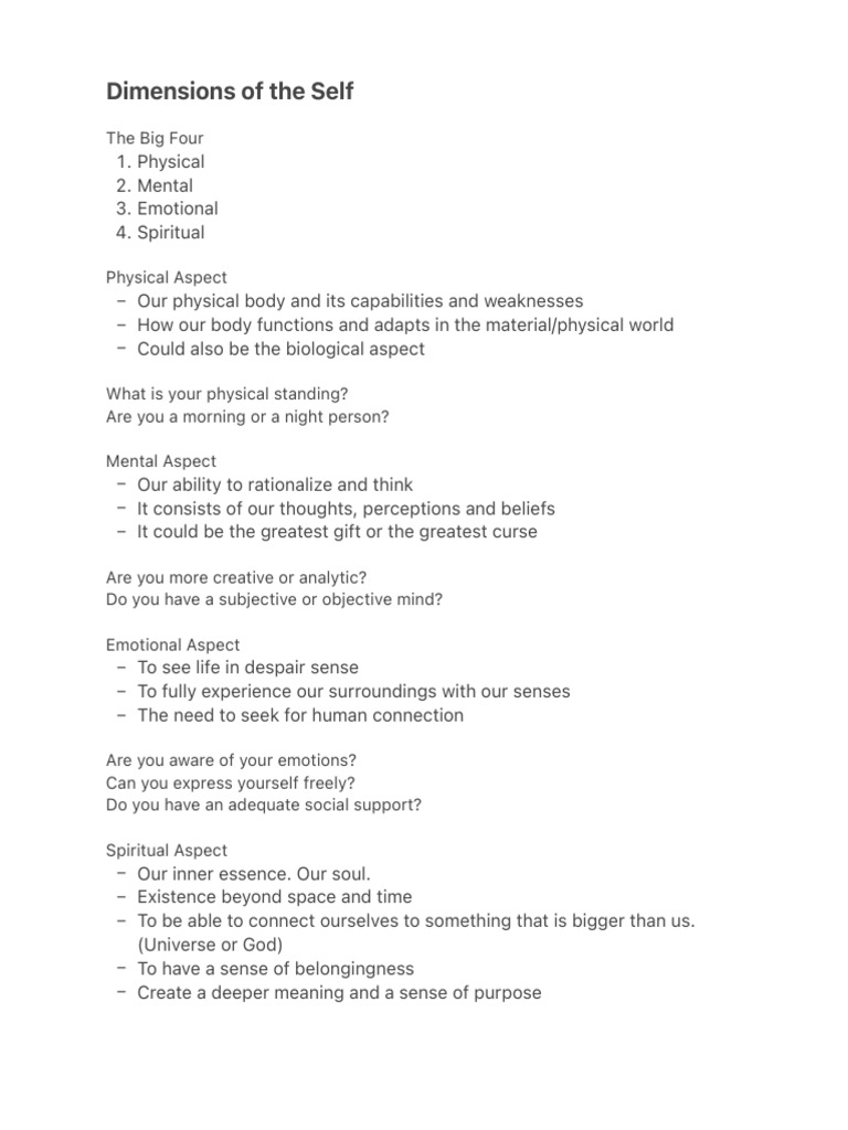 Dimensions of The Self | PDF | Self-Improvement