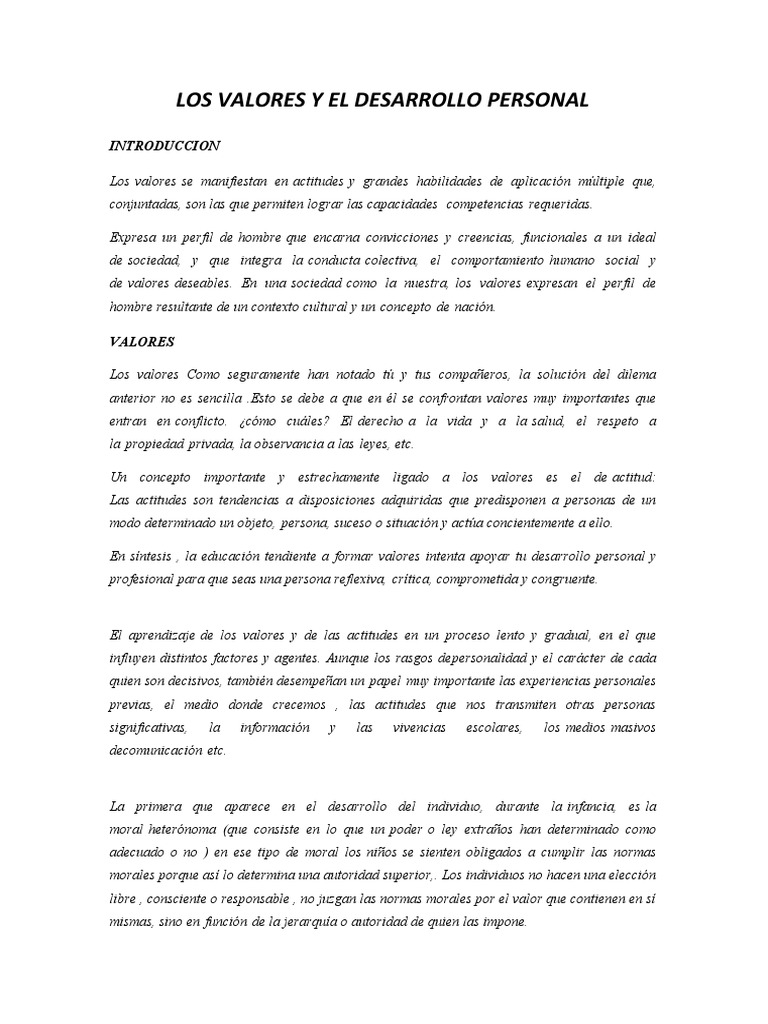 Valores y Desarrollo Personal Integral | PDF | Moralidad | Desarrollo ...