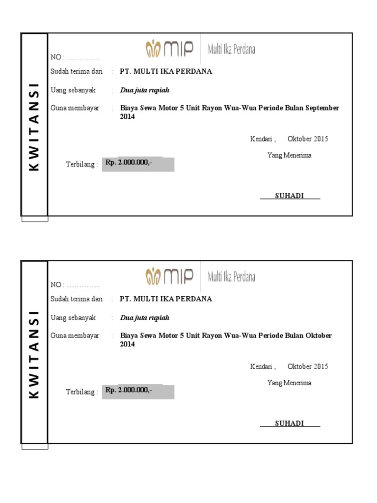 Kwitansi Sewa Motor MIP | PDF