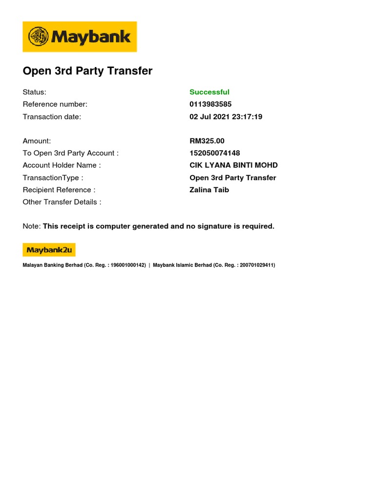 Open 3rd Party Transfer: Successful | PDF | Finance & Money Management